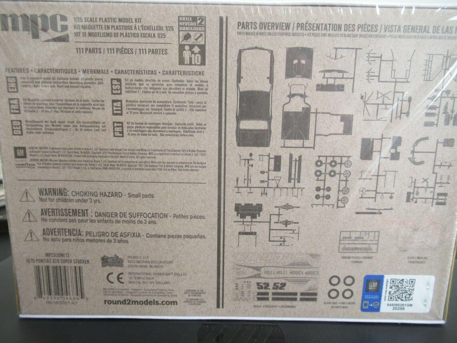 Skill 2 Model Kit 1970 Pontiac GTO Super Stocker 1/25 Scale Model by ...